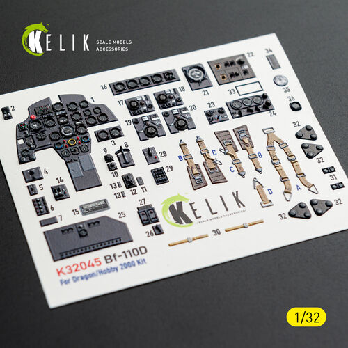 KELIK K32045 Messerschmitt Bf-110 D - Interior 3D Decals (for Dragon / Hobby 2000 Kits)