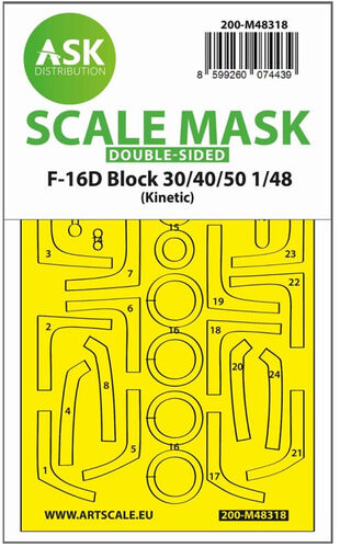 Art Scale Kit M48318 Lockheed Martin F-16 D Block 30/40/50 - Wheels and Canopy Frame Paint Mask / Insidne and Outside (for Kinetic Kits)
