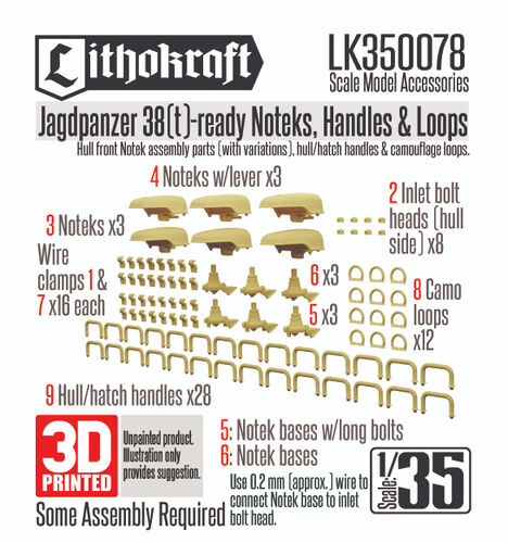 Lithokraft Range 350078 Jagdpanzer 38(t) - Ready Noteks Handles & Loops (3D-Printed)