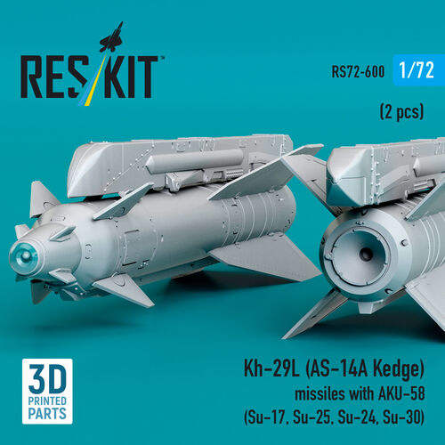 RES/KIT 72-0600 Kh-29L (AS-14A Kedge) missiles with AKU-58 (2 pcs / 3-D Printed)