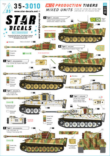 NEW! Star-Decals 35-3010 Mid Production Tigers - s.Pz.Abt. 501 / s.Pz.Abt. 502 / s.Pz.Kp Hummel / s.Pz.Reg. Bäke and s.SS-Pz.Abt. 501.