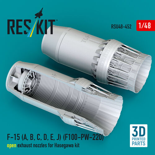 RES/KIT U48-0452 F-15 A / B / C / D / E and J Eagle - F100-PW-220 Open Exhaust Nozzles for Hasegawa Kits (3D-Printed / for Hasegawa Kits)