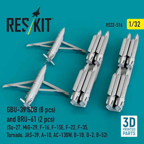 RES/KIT 32-0516 GBU-39 SDB (8 pcs) and BRU-61 (2 pcs / 3-D Printed)