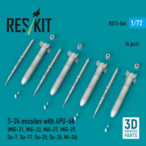 RES/KIT 72-0566 S-24 missiles with APU-68 (4 pcs / 3-D Printed)