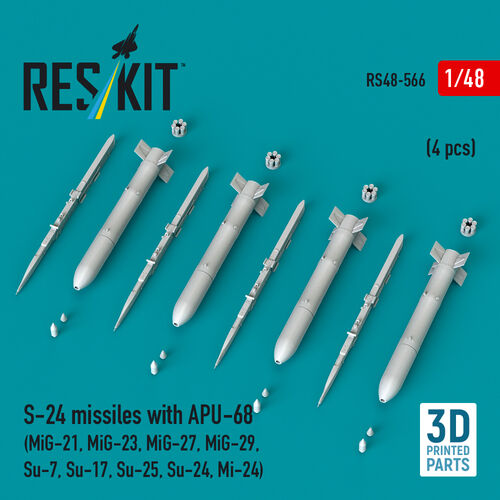 RES/KIT 48-0566 S-24 missiles with APU-68 (4 pcs / 3-D Printed)