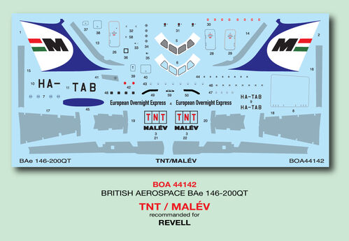 BOA Decals 144142 BAe-146-200 QT - TNT/Malev (for the Revell Kits)