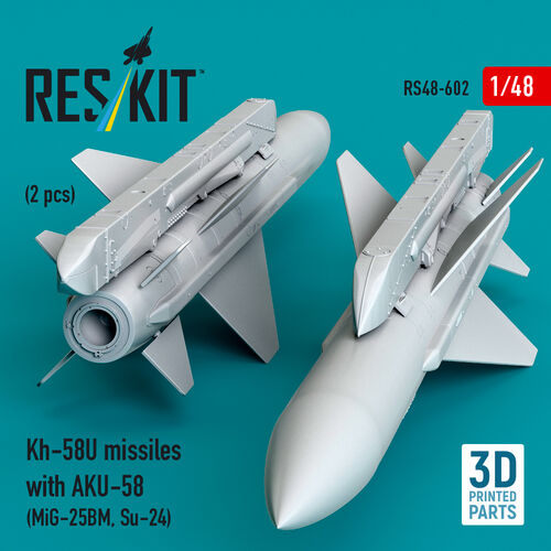 RES/KIT 48-0602 Kh-58U missiles with AKU-58 (2 pcs / 3D-Printed)