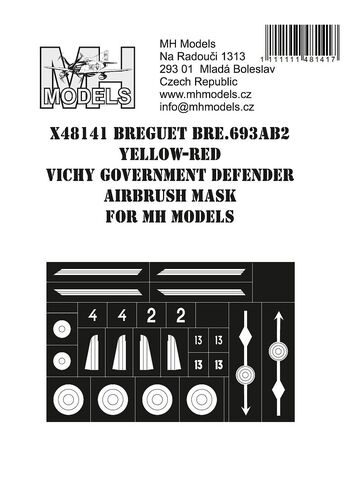 MH Models X48141 Breguet Bre.693AB2 Yellow-Red Vichy Government Defender Airbrush Mask (For MH Moels)