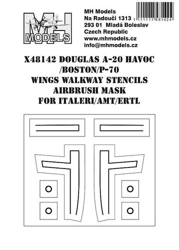 MH Models X48142 Douglas A-20 Havoc/Boston/P-70 Wings Walkway Stencils Airbrush Mask (For Italeri/AMT/ERTL)
