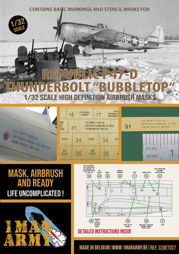 1 Man Army 32DET027 Republic P-47 D Thunderbolt Bubbletop - Airbrush Masks Set (for Revell and Trumpeter Kits)