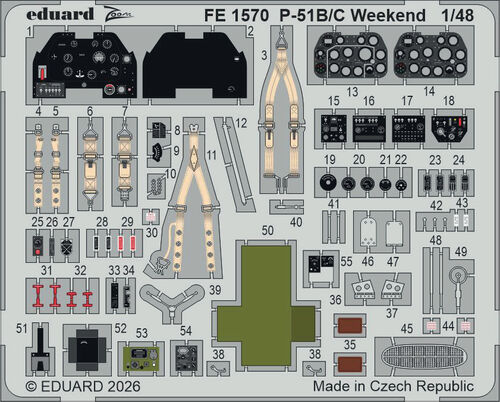 Eduard FE1570 North American P-51 B/C Mustang - Cockpit PE Zoom Set (Weekend Edition / for Eduard Kits)