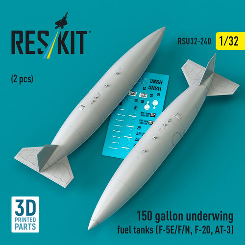 RES/KIT U32-0240 Northrop F-5 E / F / N / F-20 and AT-3 - 150 Gallon Underwing Fuel Tanks (2 pcs / 3D-Printed)