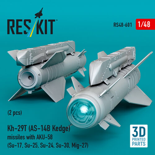 RES/KIT 48-0601 Kh-29T (AS-14B Kedge) missiles with AKU-58 (2 pcs / 3-D Printed)