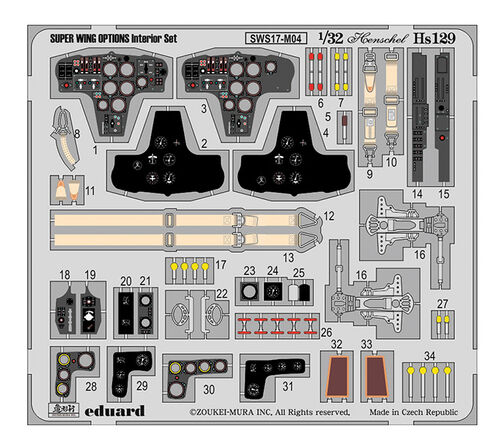 NEW! Zoukei Mura SWS17-M04 Henschel Hs-129 - Interior Set (for Zoukei Mura Kits)