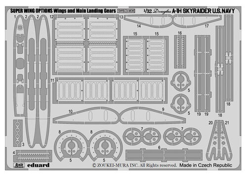 NEW! Zoukei Mura SWS03-M06 Douglas A-1 H Skyraider - Photo-Etched Wings and Main Landing Gears Set (for Zoukei Mura Kits)