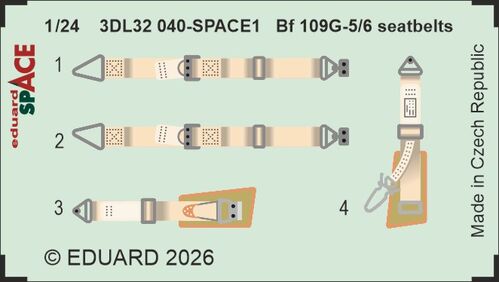 Eduard 3DL32040 Messerschmitt Bf-109 G-5 / G-6 - Seatbelts (for Airfix Kits)