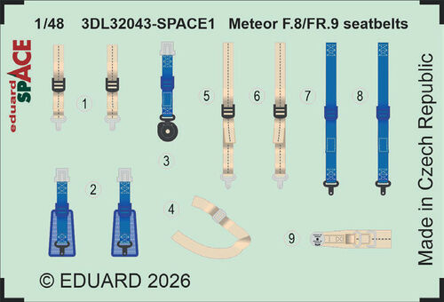 NEW! Eduard 3DL32043 Gloster Meteor F.8 / FR.9 - Seatbelts Space Set (for Revell Kits)