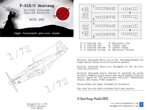 DEAD Design Models SM72093 North American P-51 B/C Mustang - Optical Illusion Control Surfaces (for Arma Hobby Kits)