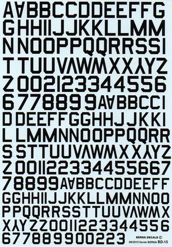 NEW! Berna Decals 015 Figures & Letters Black 45° Code (10,12 & 14 mm)