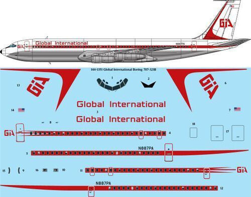 NEW! 26 Decals 441351 Boeing 707-321B - Global International Airways Laser Decal