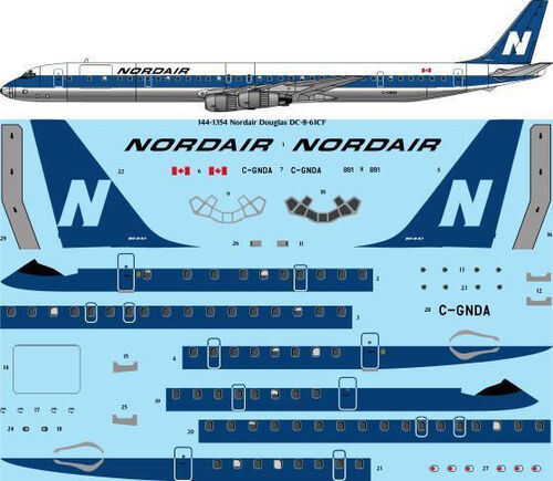 26 Decals 441354 Douglas DC-8-61CF - Nordair Laser Decal (for X-Scale Kits)