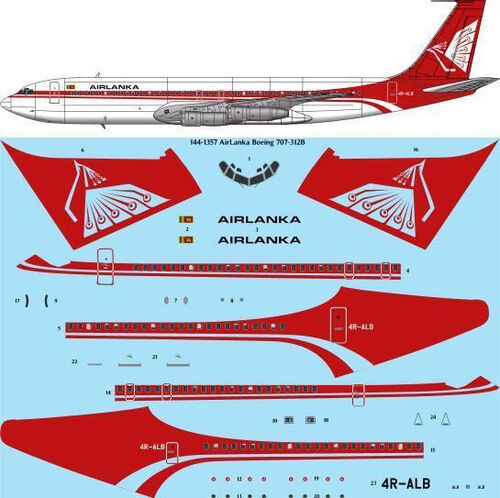 NEW! 26 Decals 441357 Boeing 707-312B - AirLanka Laser Decal (for Roden Kits)