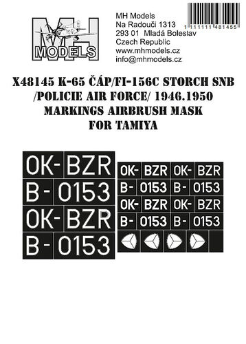 NEW! MH Models X48145 K-65 Cap / Fi-156 C Storch - SNB (Police Air Force) 1946-1950 Markings Airbrush Mask (for Tamiya Kits)