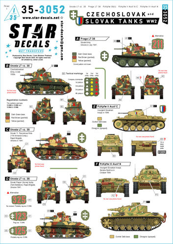 NEW! Star-Decals 35-3052 Czechoslovak & Slovak Tanks - Skoda LT vz. 35 / Praga LT 38 and PzKpfw 38(t)
