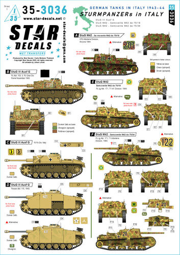 Star-Decals 35-3036 Sturmpanzers in Italy - StuG III Ausf G and StuG M42 da 75/18 and 75/34.