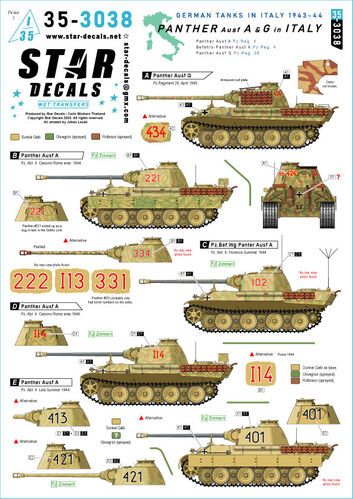 NEW! Star-Decals 35-3038 Panther A and G in Italy - Panther Ausf.A / Bef-Panther Ausf.A and Panther Ausf.G