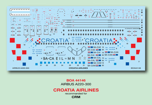 NEW! BOA Decals 144146 Airbus A220-300 - Croatia Airlines Decals Set (for CRM Kits)