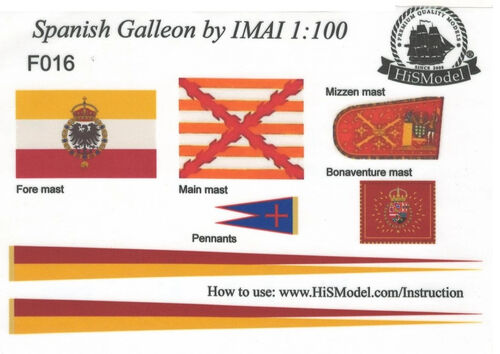 HiSModel F016 Spanish Galleon - Set of Flags (for IMAI and Revell Kits)
