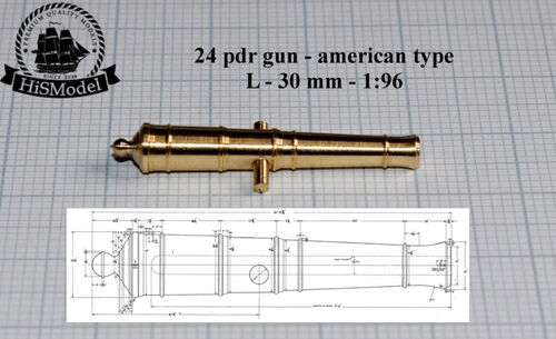 NEW! HiSModel G-HiS-002 24-Pounder Gun Short American Type (Lenght - 29 mm)