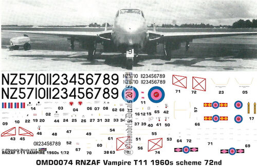 Old models Decals 0074 de Havilland Vampire T11 - Royal New Zealand Air Force 1960s Scheme