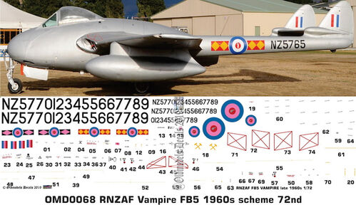 Old models Decals 0068 de Havilland Vampire FB5 - Royal New Zealand Air Force 1960s Scheme