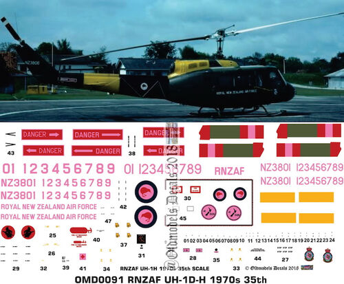 NEW! Old models Decals 0091 Bell UH-1 D/H Iroquois - RNZAF 1970s Scheme