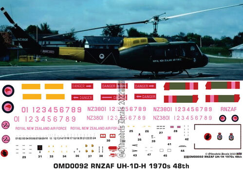 NEW! Old models Decals 0092 Bell UH-1 D/H Iroquois - RNZAF 1970s Scheme