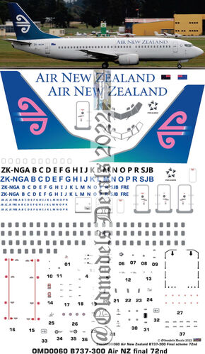 NEW! Old models Decals 0060 Boeing B737-300 - Air New Zealand Final Scheme