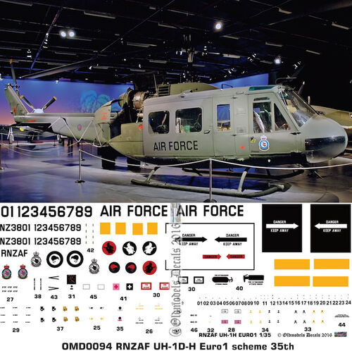 NEW! Old models Decals 0094 Bell UH-1 D/H Iroquois - RNZAF Euro1 Scheme