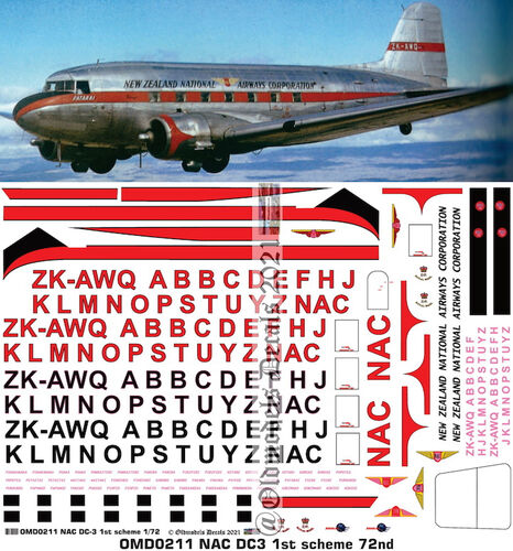 Old models Decals 0211 Dogulas DC3 - National Airways Corporation (NAC) 1st Scheme