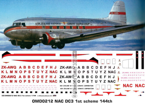 Old models Decals 0212 Dogulas DC3 - National Airways Corporation (NAC) 1st Scheme
