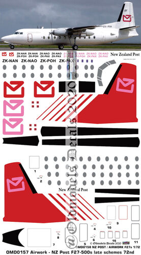 Old models Decals 0157 Fokker F27s - New Zealand Post / Airwork (Later Scheme)