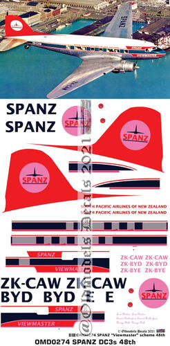 Old models Decals 0274 Douglas DC3 - South Pacific Airlines of New Zeeland (SPANZ)
