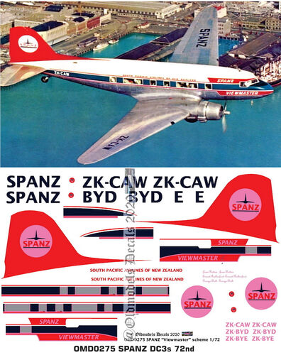 Old models Decals 0275 Douglas DC3 - South Pacific Airlines of New Zeeland (SPANZ)