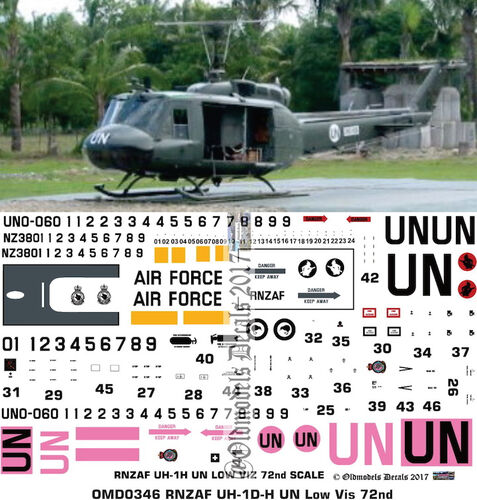 NEW! Old models Decals 0346 Bell UH-1 D/H Iroquois - RNZAF UN Low-Vis Scheme