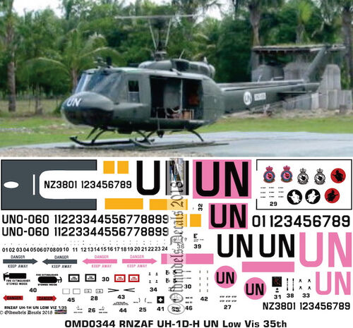 NEW! Old models Decals 0344 Bell UH-1 D/H Iroquois - RNZAF UN Low-Vis Scheme