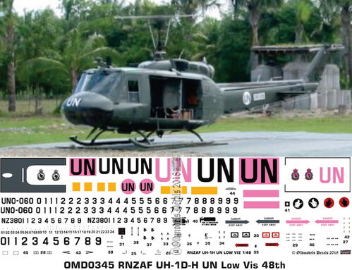 NEW! Old models Decals 0345 Bell UH-1 D/H Iroquois - RNZAF UN Low-Vis Scheme