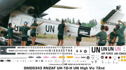 NEW! Old models Decals 0343 Bell UH-1 D/H Iroquois - RNZAF UN High-Vis Scheme