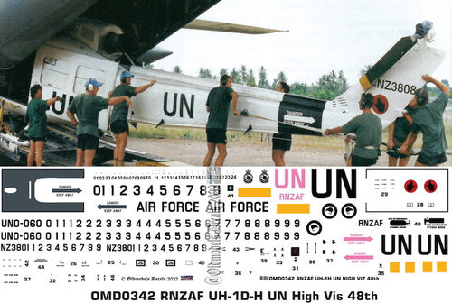 NEW! Old models Decals 0342 Bell UH-1 D/H Iroquois - RNZAF UN High-Vis Scheme