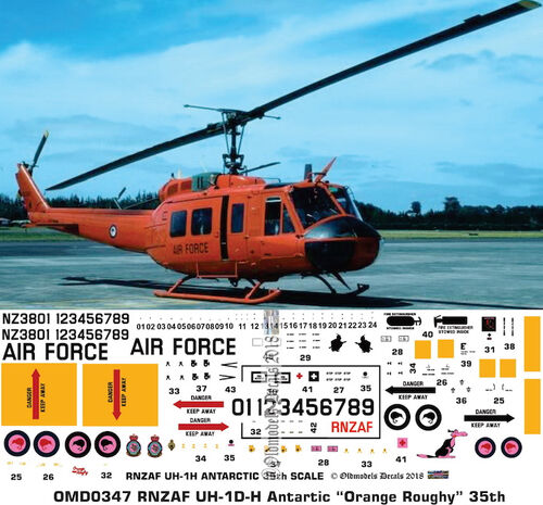 NEW! Old models Decals 0347 Bell UH-1 D/H Iroquois - RNZAF Antarctic "Orange Roughy" Scheme
